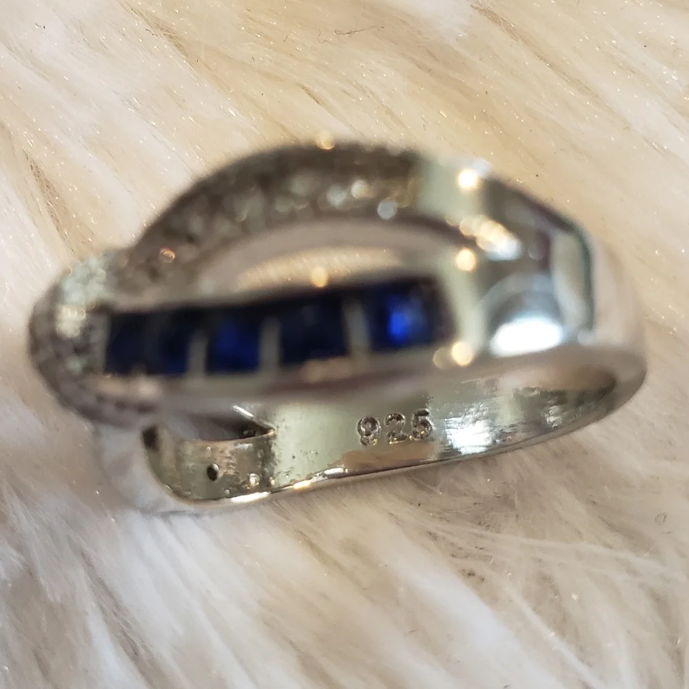 Jewelry | Sapphire Blue And White Cz Ring 925 Silver | Poshmark